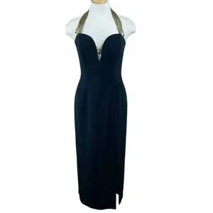 Cache | Dresses | Vintage Cache Womens 90s Gold Beaded Plunge Formal ...